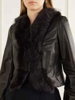 Nour Hammour Sofie Cropped Shearling-trimmed Leather Jacket