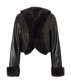 Nour Hammour Sofie Cropped Shearling-trimmed Leather Jacket - Black