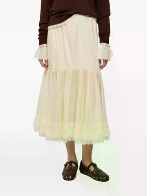 GANNI Nylon Tiered Midi Skirt - Neutrals