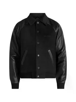 Manière De Voir Olivier Wool And Leather Raglan Varsity Jacket - Black