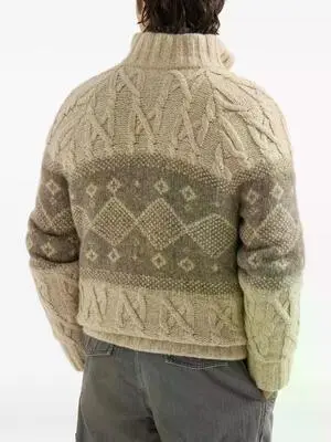 Brunello Cucinelli Virgin Wool, Silk And Cashmere Chiné Cable Knit Down Jacket With Intarsia
