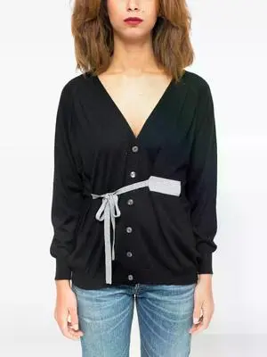 LA ROSE Belted V-neck Cardigan - Black
