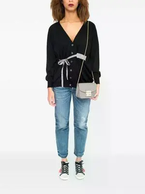 LA ROSE Belted V-neck Cardigan