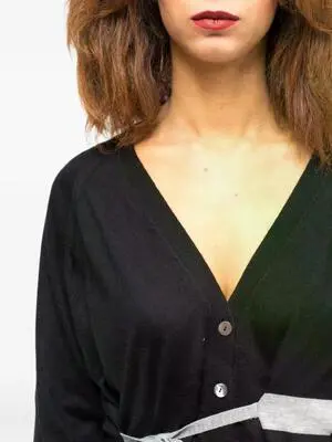 LA ROSE Belted V-neck Cardigan