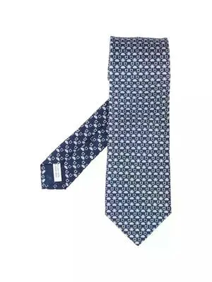 FERRAGAMO Frog Print Silk Tie - Blue