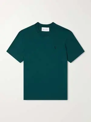AMI Paris Logo-embroidered Cotton-jersey T-shirt - Green