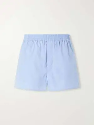 AMI Paris Straight-leg Embroidered Cotton-poplin Shorts - Blue