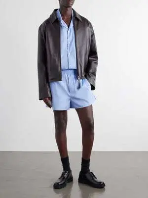 AMI Paris Straight-leg Embroidered Cotton-poplin Shorts