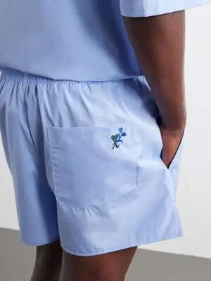 AMI Paris Straight-leg Embroidered Cotton-poplin Shorts