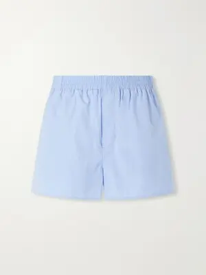 AMI Paris Straight-leg Embroidered Cotton-poplin Shorts - Blue