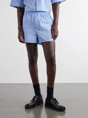 AMI Paris Straight-leg Embroidered Cotton-poplin Shorts - Blue
