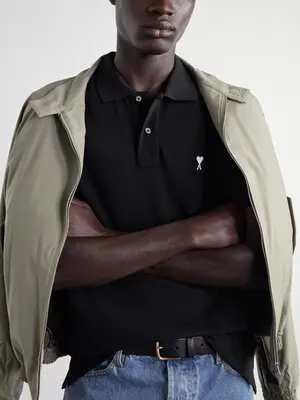 AMI Paris Logo-embroidered Cotton-piqué Polo Shirt - Black