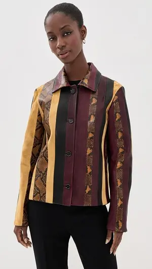 Proenza Schouler Sirine Pieced Leather Jacket - Gold Multi