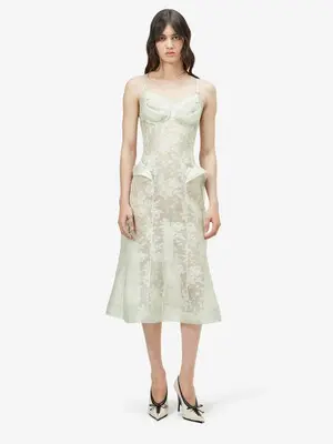 Alexander McQueen Floral Lace Midi Dress - Light Green