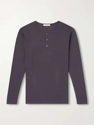 LEMAIRE Ribbed Cotton Henley T-shirt - Black