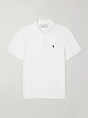 AMI Paris Logo-embroidered Cotton-piqué Polo Shirt - White