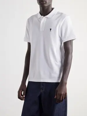AMI Paris Logo-embroidered Cotton-piqué Polo Shirt - White
