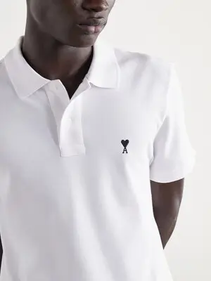 AMI Paris Logo-embroidered Cotton-piqué Polo Shirt - White