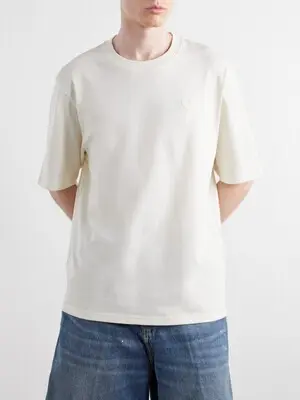 AMI Paris Logo-embroidered Cotton-jersey T-shirt - Neutrals