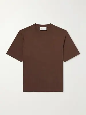 AMI Paris Logo-embroidered Cotton-jersey T-shirt - Brown