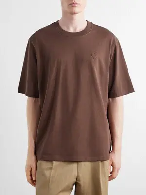 AMI Paris Logo-embroidered Cotton-jersey T-shirt - Brown