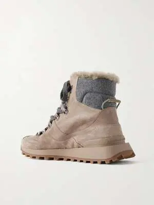 Brunello Cucinelli Shearling-lined Wool-trimmed Suede Ankle Boots