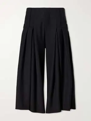 LIBEROWE Pleated Wool-fresco Culotte Shorts - Black