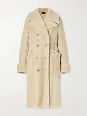 Simone Rocha Embellished Double-breasted Shearling Coat - Beige