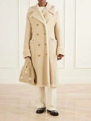 Simone Rocha Embellished Double-breasted Shearling Coat