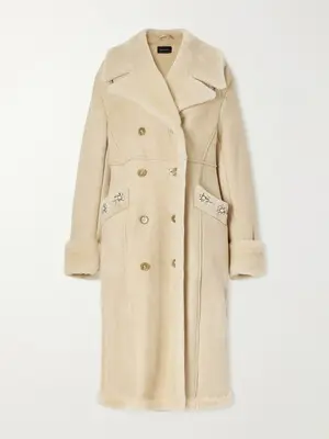 Simone Rocha Embellished Double-breasted Shearling Coat