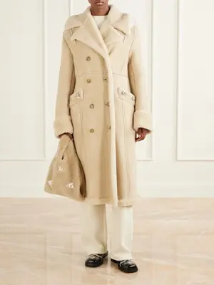 Simone Rocha Embellished Double-breasted Shearling Coat