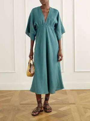 ERES Brilliance Gathered Linen Midi Dress