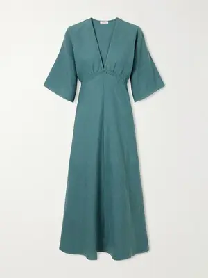 ERES Brilliance Gathered Linen Midi Dress - Green