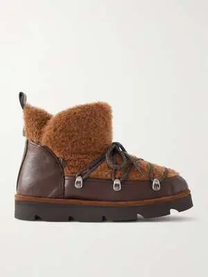 Brunello Cucinelli Bead-embellished Shearling-trimmed Leather Ankle Boots