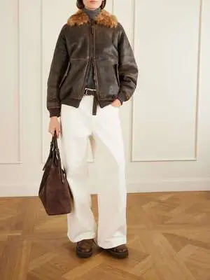 Brunello Cucinelli Bead-embellished Shearling-trimmed Leather Ankle Boots