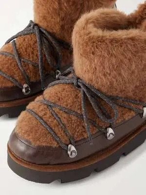 Brunello Cucinelli Bead-embellished Shearling-trimmed Leather Ankle Boots
