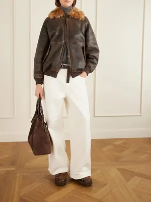 Brunello Cucinelli Bead-embellished Shearling-trimmed Leather Ankle Boots