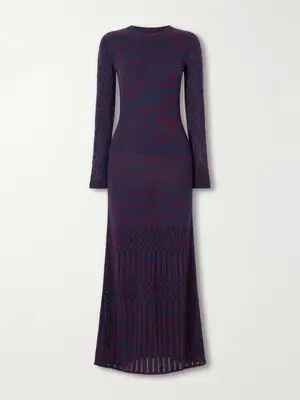 Escvdo Open-back Crocheted Striped Cotton Midi Dress - Purple