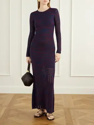 Escvdo Open-back Crocheted Striped Cotton Midi Dress