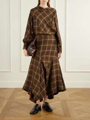 Co Slash Checked Crepe Midi Skirt