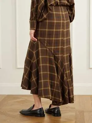 Co Slash Checked Crepe Midi Skirt