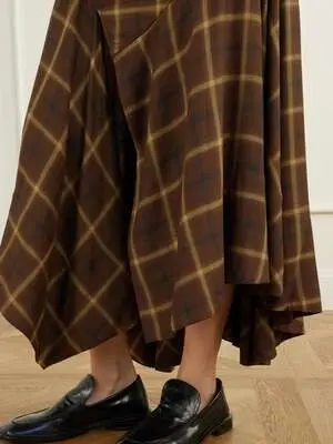 Co Slash Checked Crepe Midi Skirt
