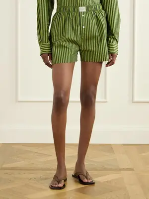 Comme Si La Boxer Classica Cotton-poplin Shorts - Green