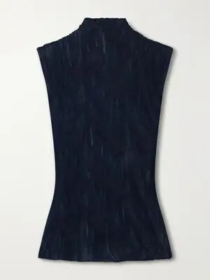 Issey Miyake Twist Plissé-chiffon Top - Blue