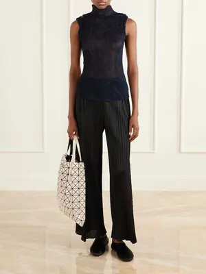 Issey Miyake Twist Plissé-chiffon Top - Blue
