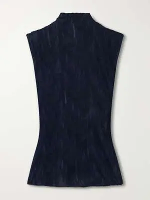 Issey Miyake Twist Plissé-chiffon Top - Navy