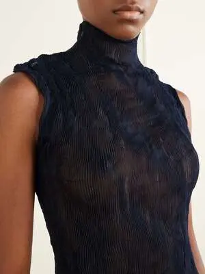 Issey Miyake Twist Plissé-chiffon Top