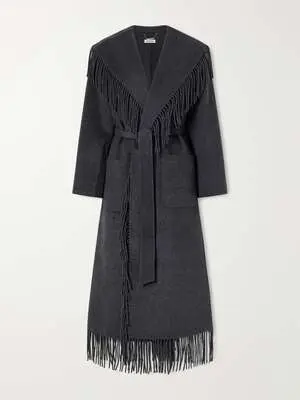 Simkhai Carrie Fringed Wool-blend Coat - Charcoal