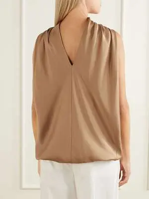 Simkhai Scarlett Gathered Satin Cape Top