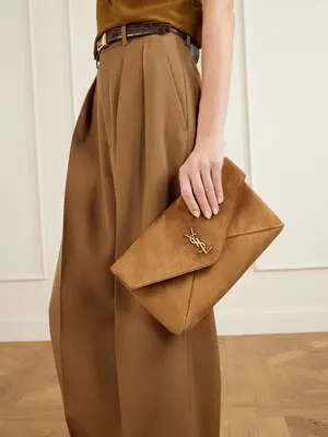 Saint Laurent Cassandre Suede Shoulder Bag - Brown